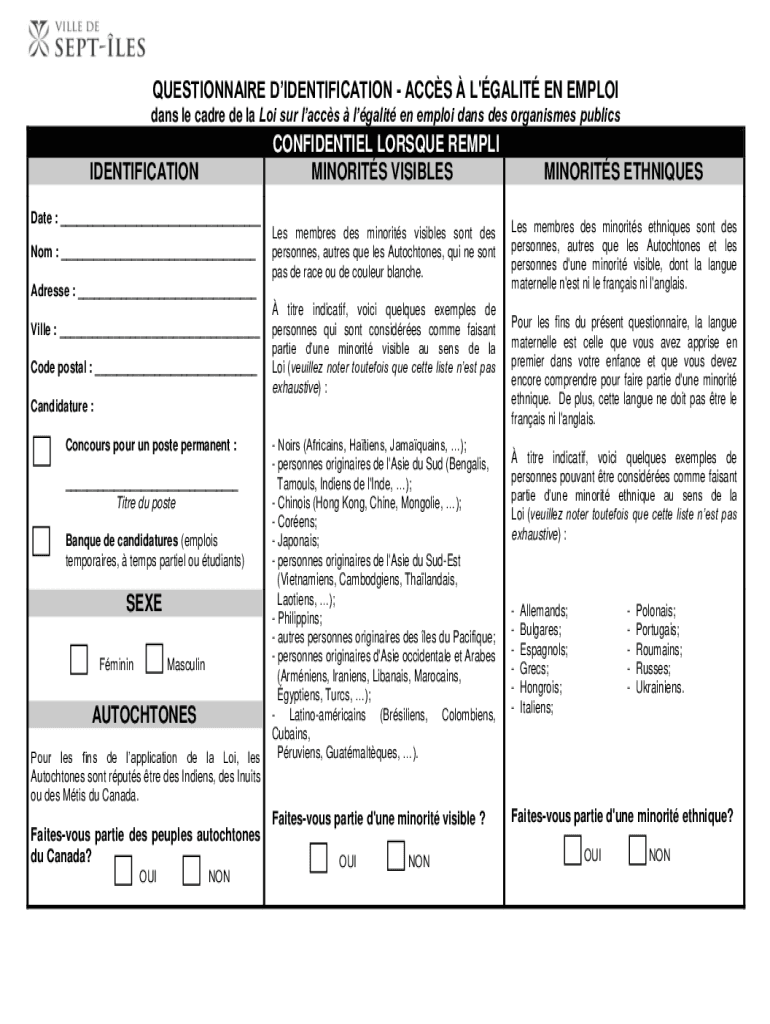 Fillable Online Questionnaire d'identification dans le cadre de la loi sur l ... Fax Email Print ...