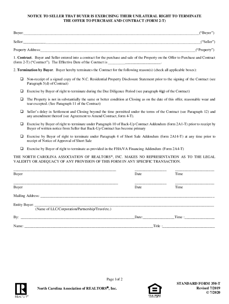 Fillable Online NOTICE TO BUYER THAT SELLER IS EXERCISING THEIR ...