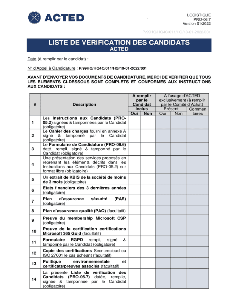 Fillable Online LISTE DE VERIFICATION DES CANDIDATS - Coordination SUD ...