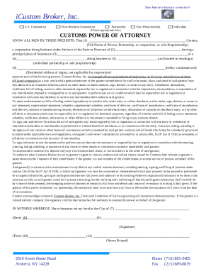 CUSTOMS POWER OF ATTORNEY Check appropriate Doc Template | pdfFiller