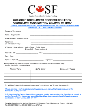 Fillable Online www.casf.cawp-contentuploads2018 GOLF TOURNAMENT REGISTRATION FORM FORMULAIRE D ...