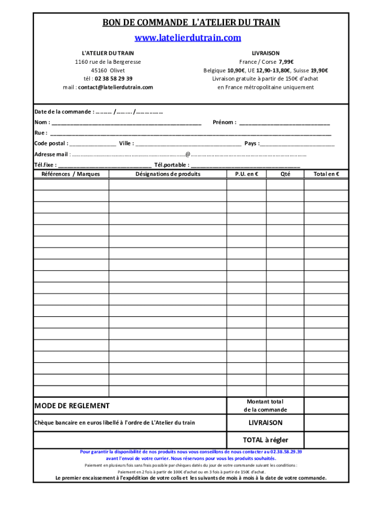 Fillable Online L'ATELIER DU TRAIN Modlisme ferroviaire - L'atelier du ...