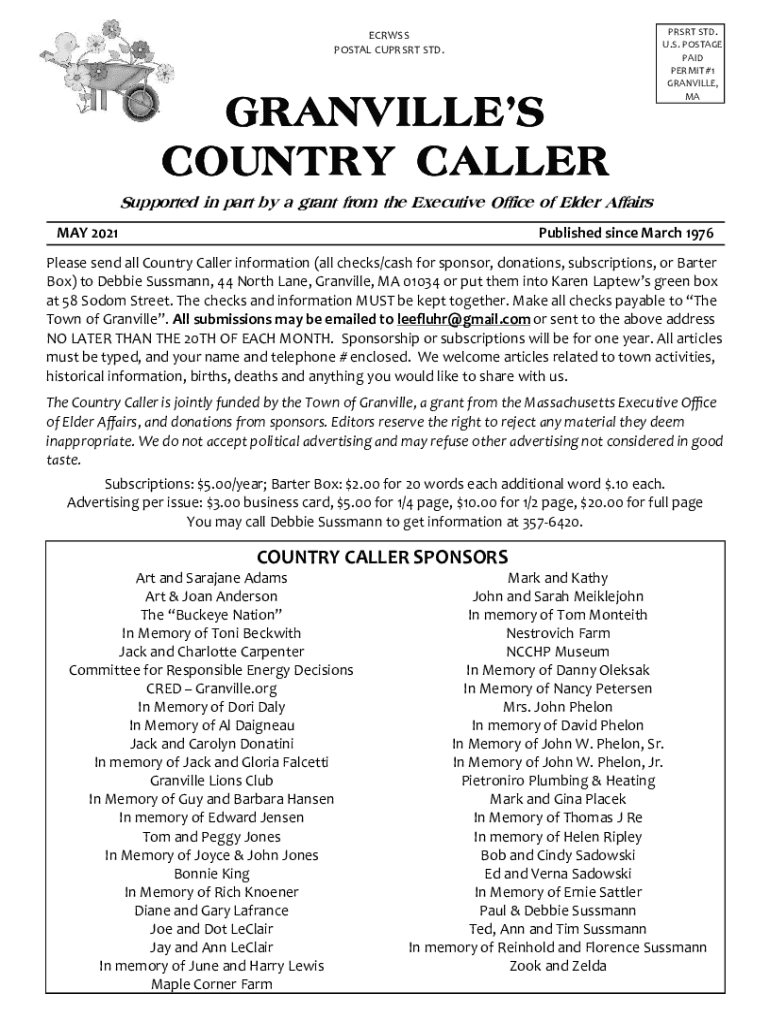 Fillable Online ECRWSS PRSRT STD. POSTAL CUPRSRT STD. PAID GRANVILLES ...