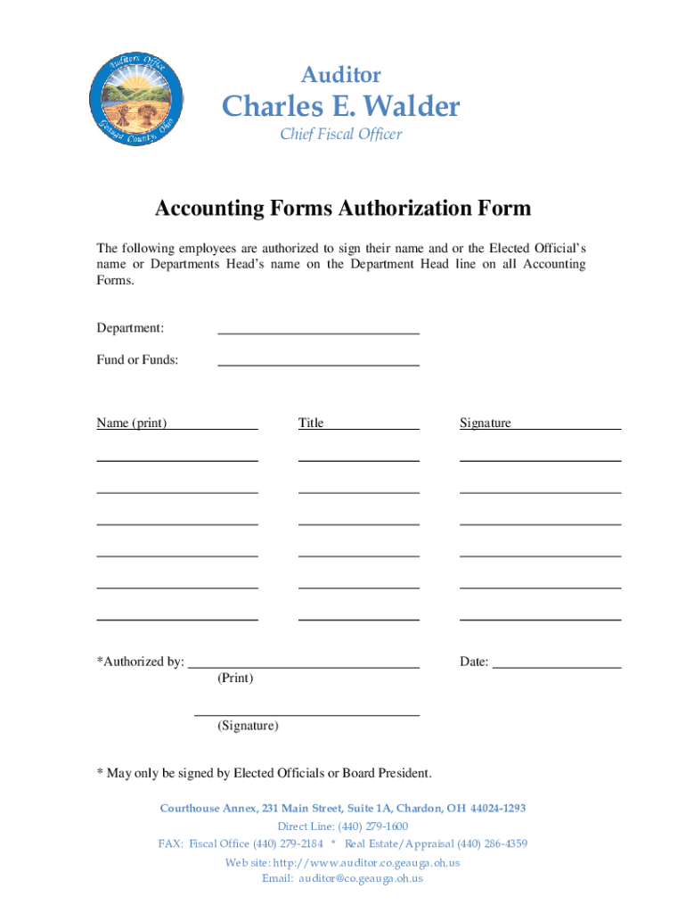 Fillable Online auditor co geauga oh Accounting Authorization Form Fax ...