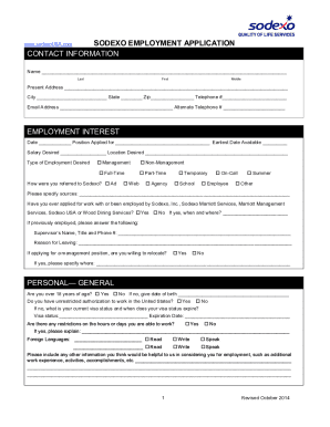 Fillable Online SODEXO EMPLOYMENT APPLICATION - Fill and Sign Printable ...
