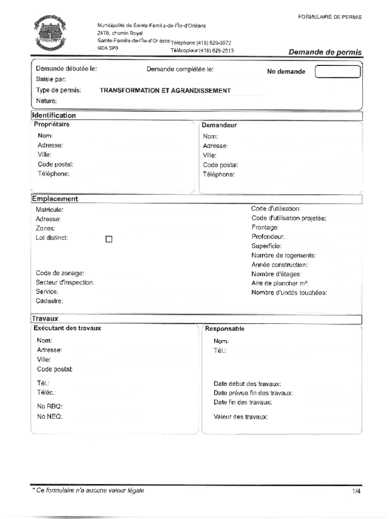 Fillable Online Demande de permis - Sainte-Famille Fax Email Print - pdfFiller