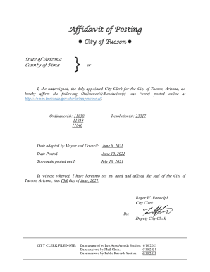 Fillable Online cms3 tucsonaz Get the free e AFFIDAVIT OF POSTING ...