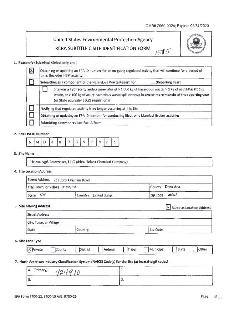 Fillable Online Obtaining or updating an EPA ID number for an on-going ...