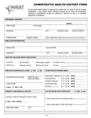 Fillable Online CHIROPRACTIC HEALTH HISTORY FORM - Target ... Fax Email ...