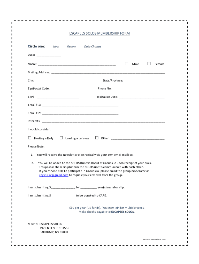Fillable Online Fillable Online ESCAPEES SOLOS MEMBERSHIP FORM Fax Email ... Fax Email Print ...