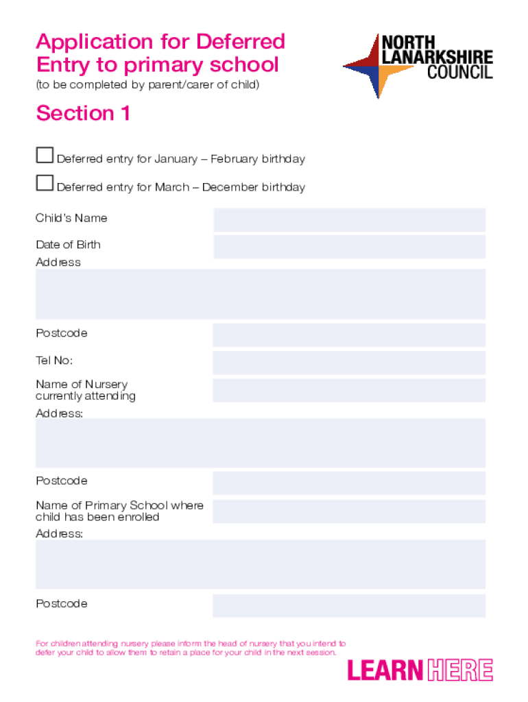 Fillable Online Standard Circular 02b - Deferred Entry Into Primary ...