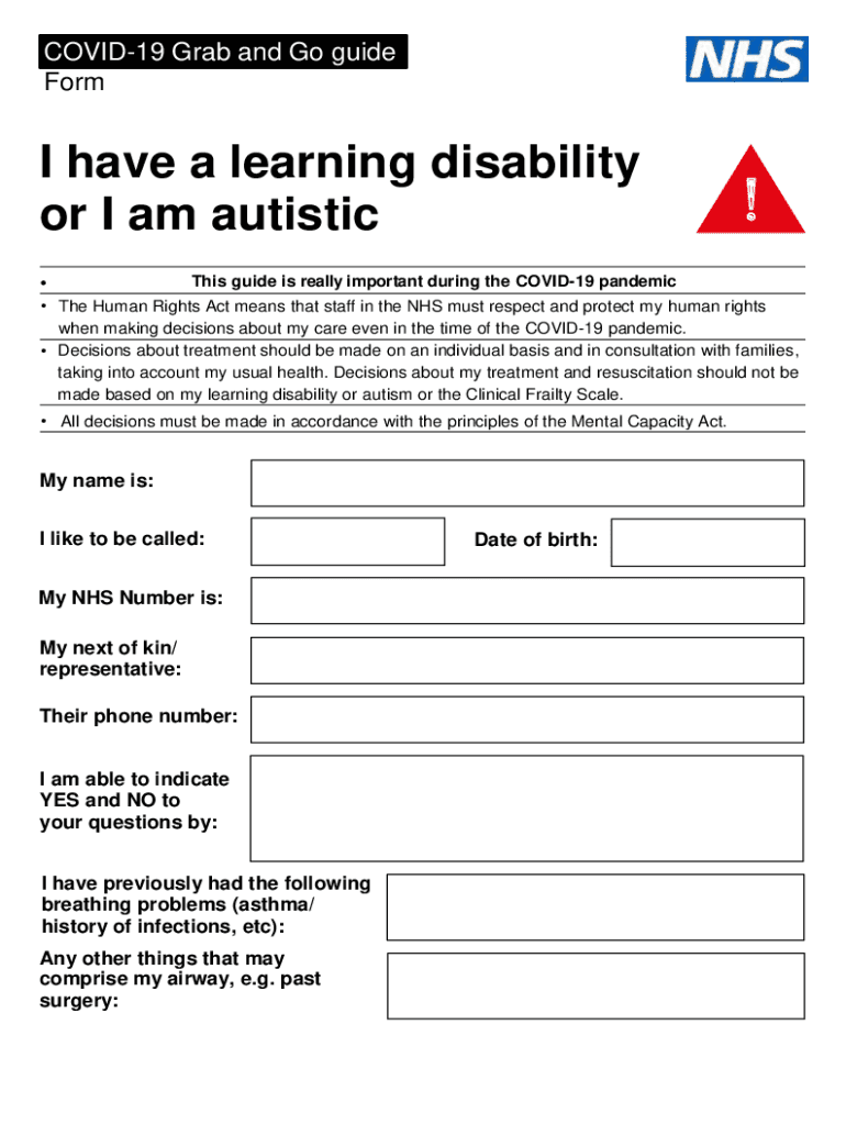 Fillable Online Form - I have a learning disability or I am autistic ...