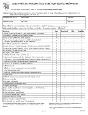 Fillable Online Teacher ADHD Vanderbilt Questionnaire - MC3156-29 ...