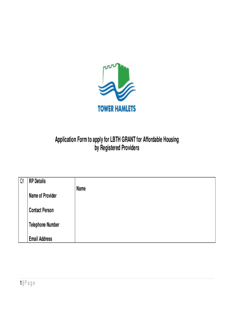 Fillable Online Application Form to apply for LBTH GRANT for Affordable ...
