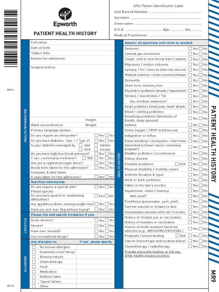 Fillable Online AFFIX PATIENT IDENTIFICATION LABEL HERE AND OVER LEAF ...
