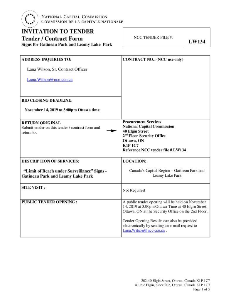 Fillable Online INVITATION TO TENDER Tender / Contract Form Fax Email ...