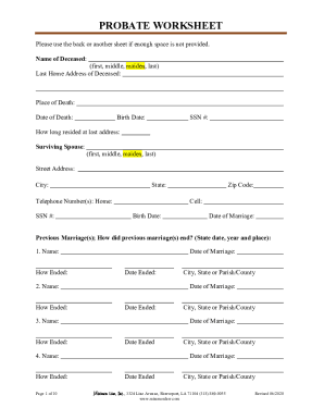 Fillable Online PROBATE WORKSHEET - Miramon Law Fax Email Print - pdfFiller