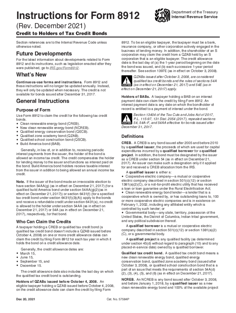 Fillable Online Instructions for Form 8912 (Rev. December 2021 ...