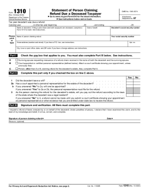 Fillable Online Form 1310 Statement of Person Claiming Refund Due a ...
