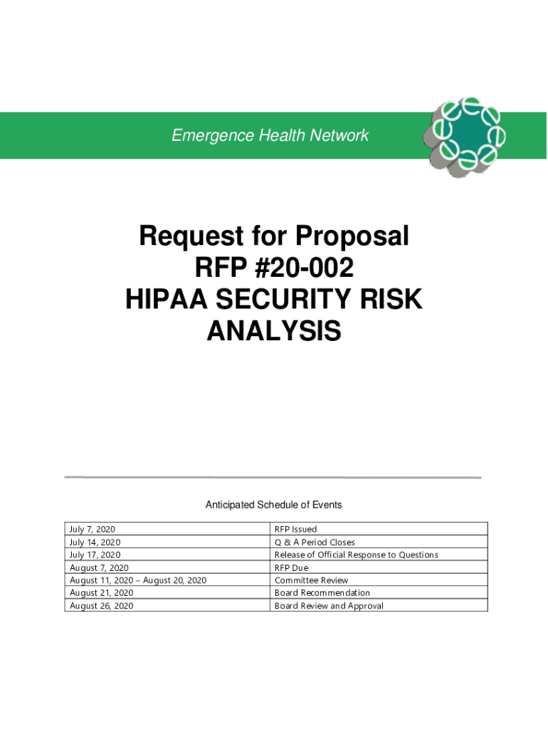 Fillable Online Request for Proposal RFP #20-002 HIPAA SECURITY RISK ANALYSIS Fax Email Print ...
