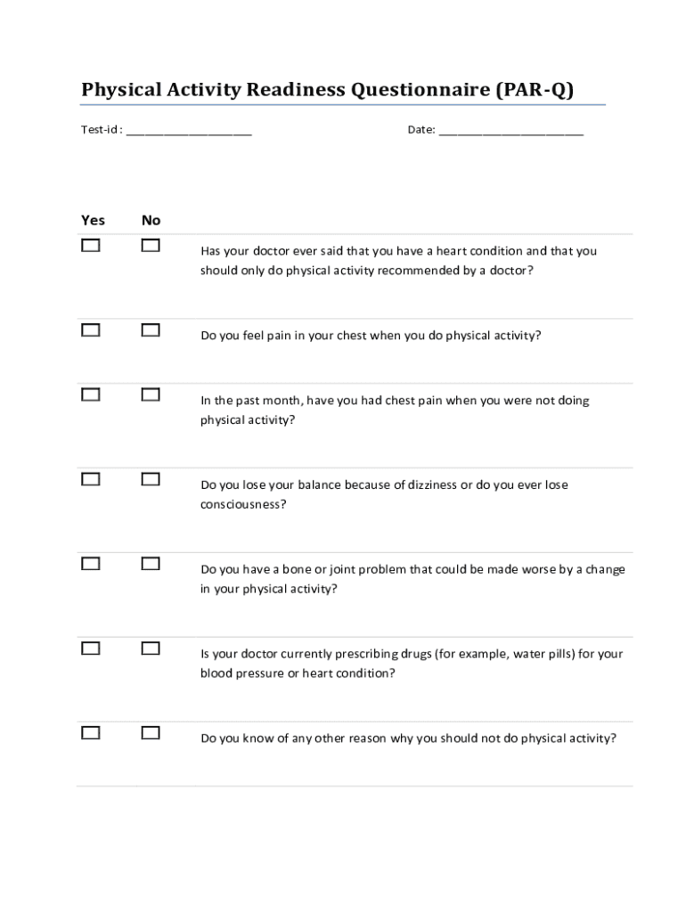 Fillable Online Physical activity readiness questionnaire (PARQ) and ...