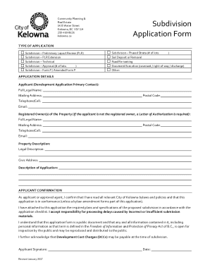 Fillable Online Subdivision Application Form - City of Kelowna Fax Email Print - pdfFiller