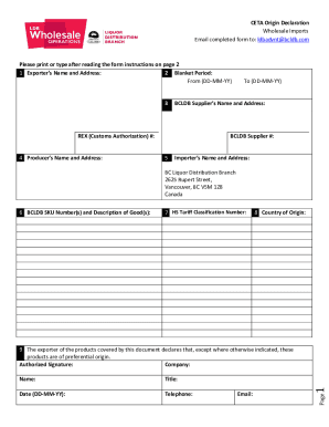 Fillable Online Updated origin declaration form for imports from EU ...
