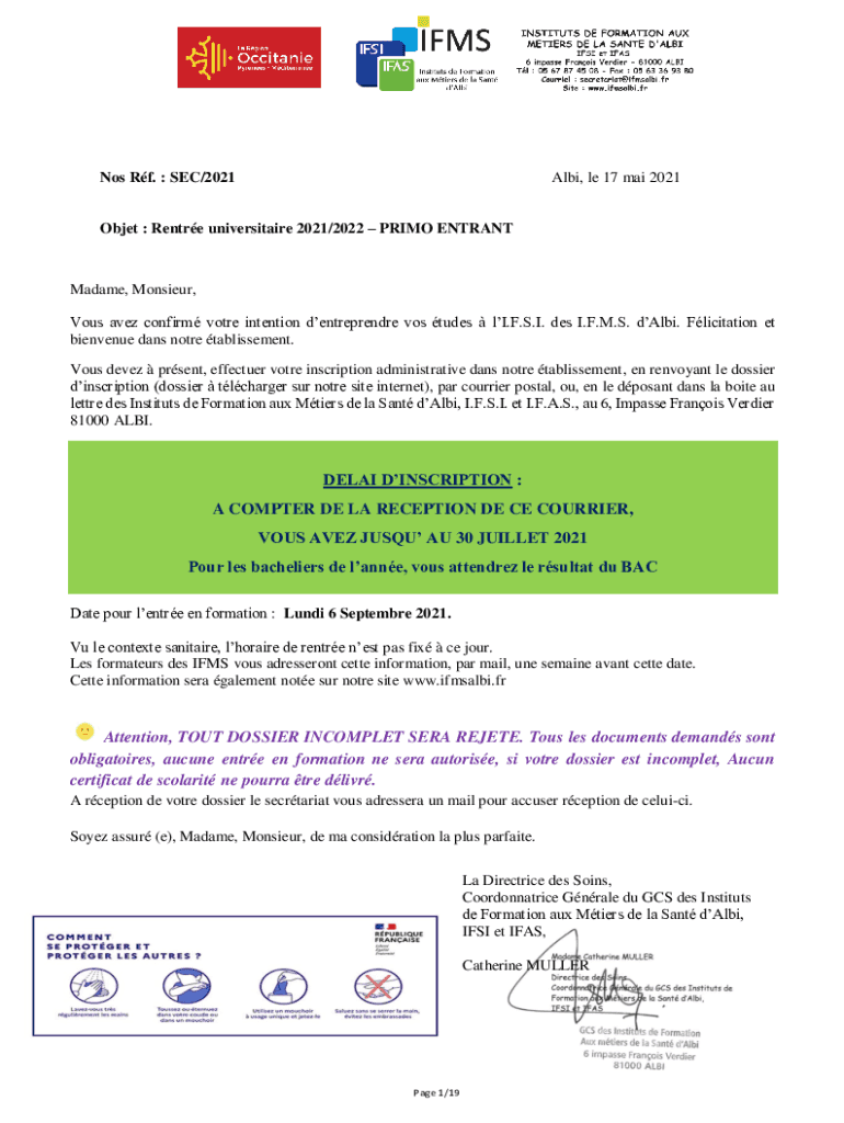 Fillable Online DELAI D'INSCRIPTION - IFMS Albi Fax Email Print - pdfFiller