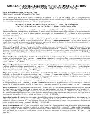 Fillable Online SAMPLE NOTICE OF SPECIAL ELECTION (AVISO DE ELECCION ...