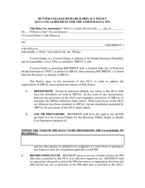 Fillable Online HIPAA Data Use Agreement Template - hunter.cuny.edu Fax ...