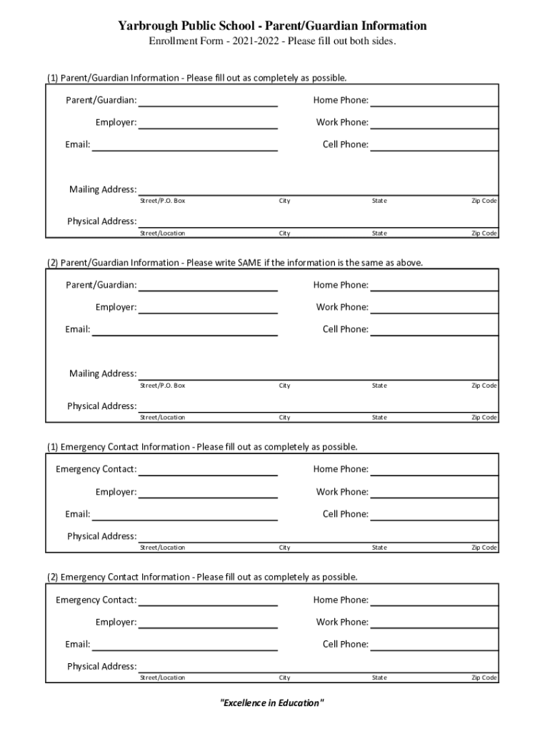 Fillable Online Fillable Online Parent/Guardian Information (Please ...