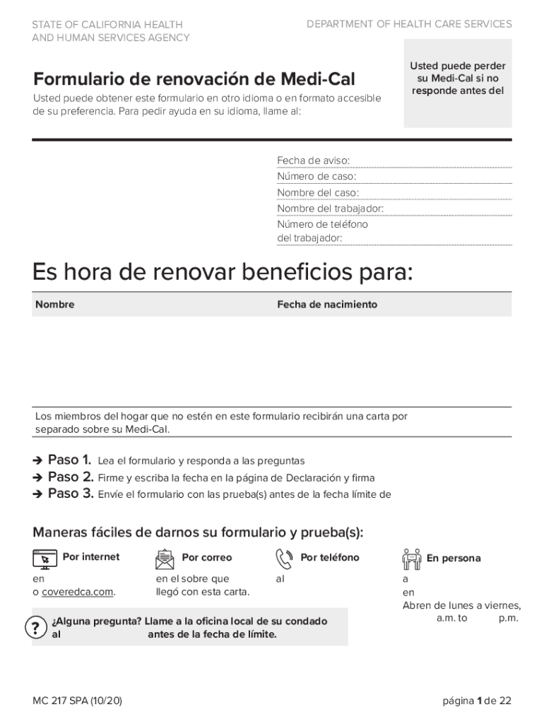 Fillable Online Medi-Cal Renewal Form, MC 217. Complete this Medi-Cal ...