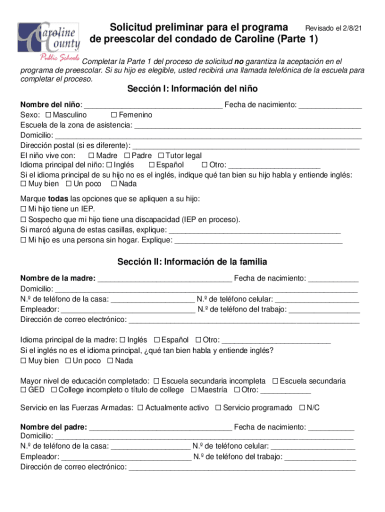 Fillable Online Solicitud preliminar para el programa Fax Email Print ...