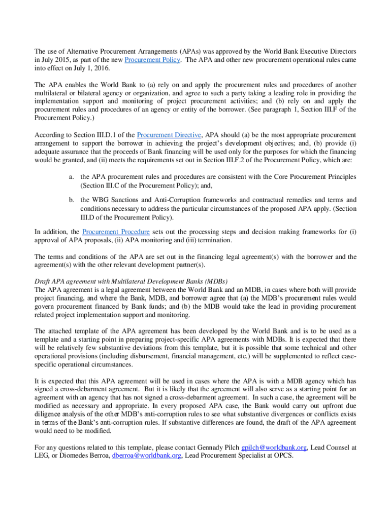Fillable Online The use of Alternative Procurement Arrangements (APAs) was ... Fax Email Print ...