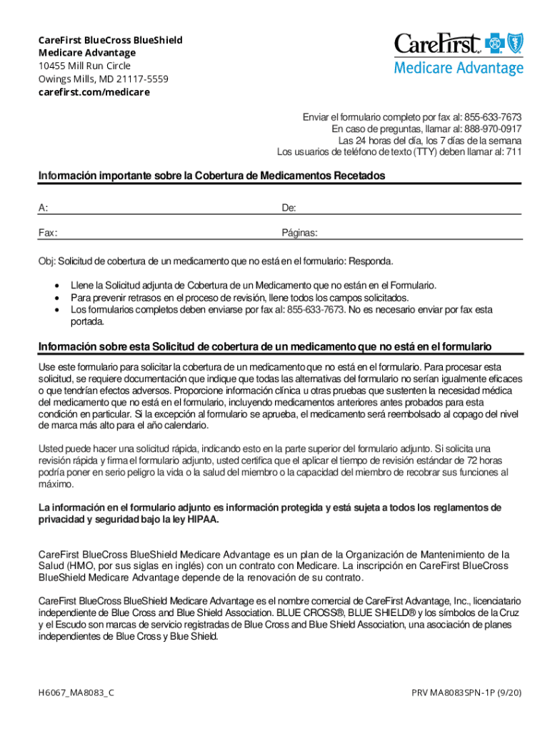 Fillable Online Non-Formulary Exception Form PRV. Logotipo de CareFirst BlueCross BlueShield ...