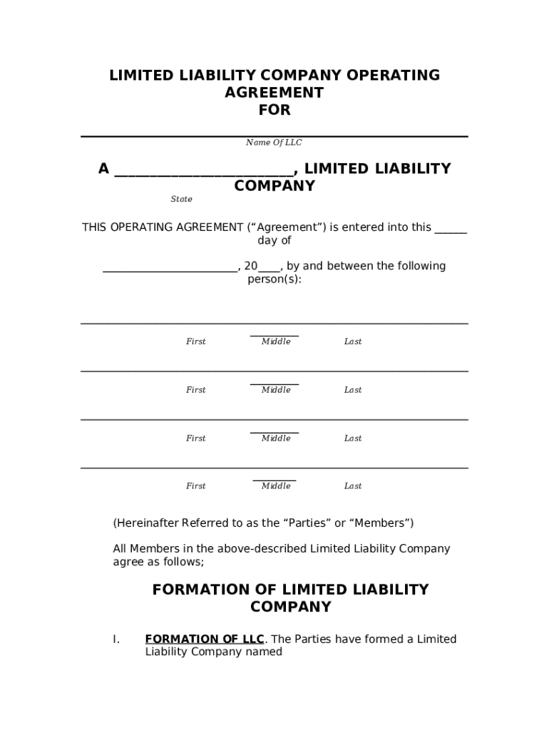 LIMITED LIABILITY COMPANY OPERATING AGREEMENT OF , LLC Doc Template ...