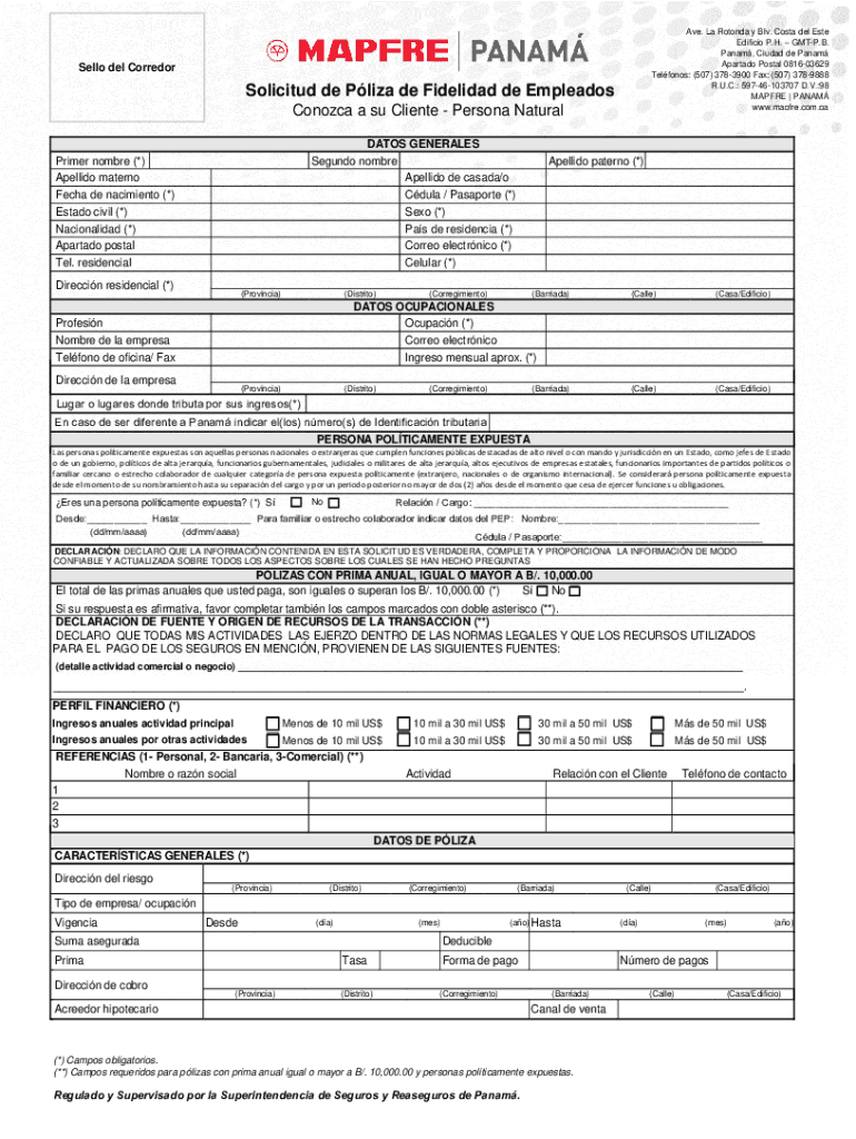 Fillable Online Solicitud de Pliza de Fidelidad de Empleados Conozca a ...
