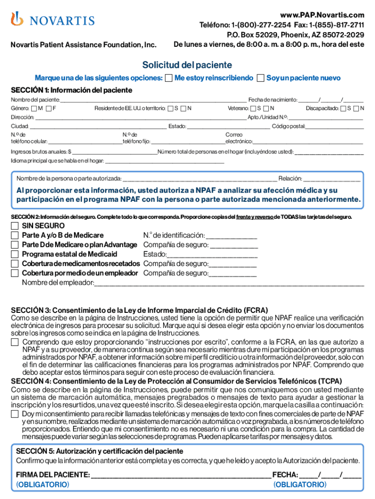 Novartis Patient Assistance Program Application - Plantilla Rellenable ...