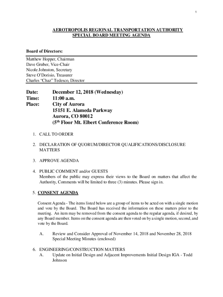 Fillable Online AEROTROPOLIS REGIONAL TRANSPORTATION AUTHORITY SPECIAL ...