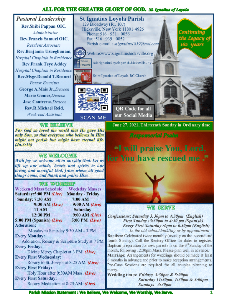 Fillable Online Our Priests - St. Ignatius Roman Catholic Church Fax ...