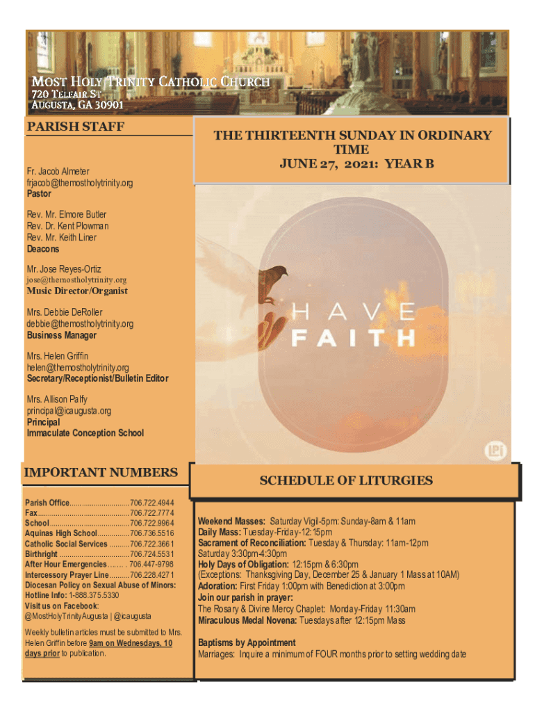 Fillable Online Vigil Mass of the Most Holy Trinity - St James ...