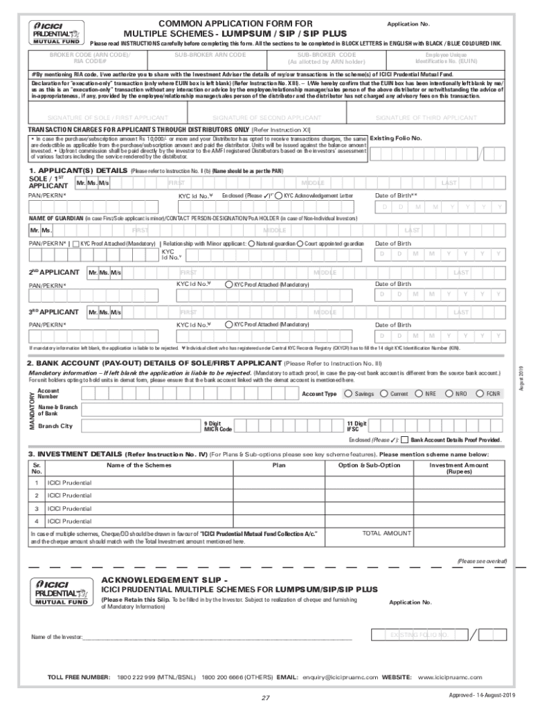 Fillable Online common application form for multiple schemes - lumpsum / sip / sip ... Fax Email ...