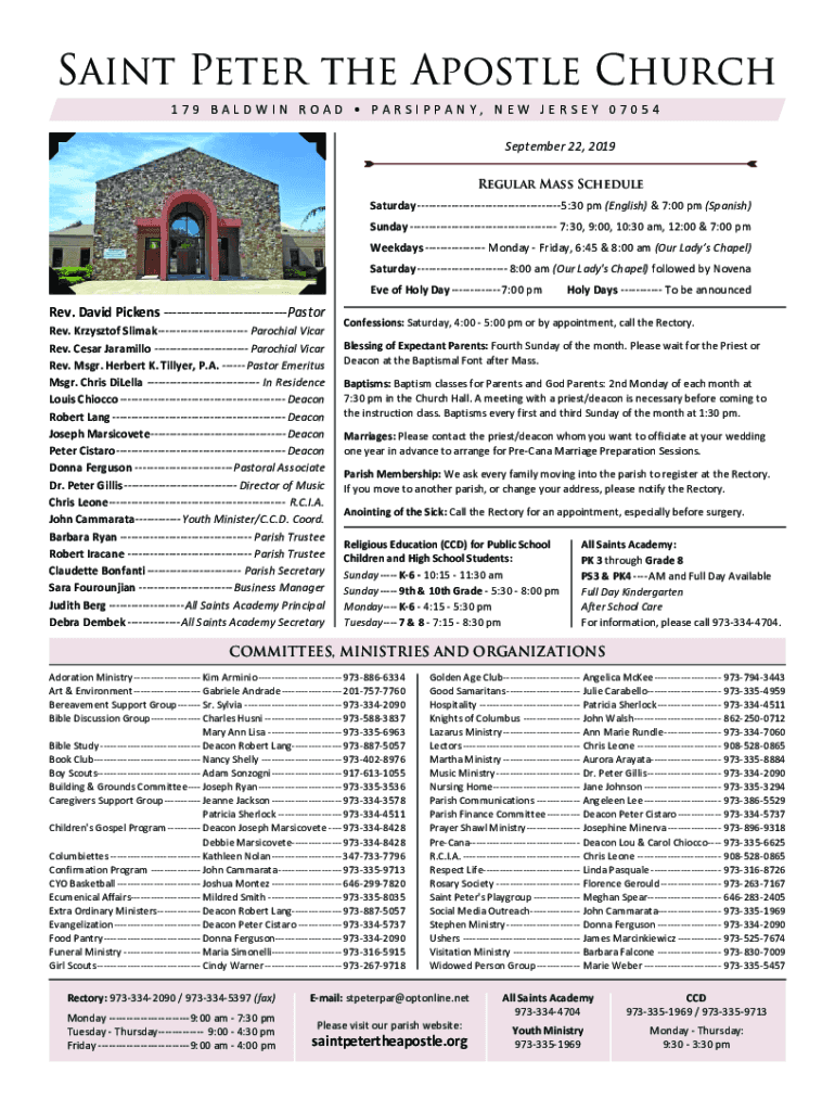 Fillable Online sponsors bonventure Saint peter the apostle church ...