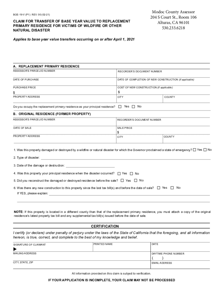 Fillable Online Claim for Transfer of Base Year Value to Replacement ...