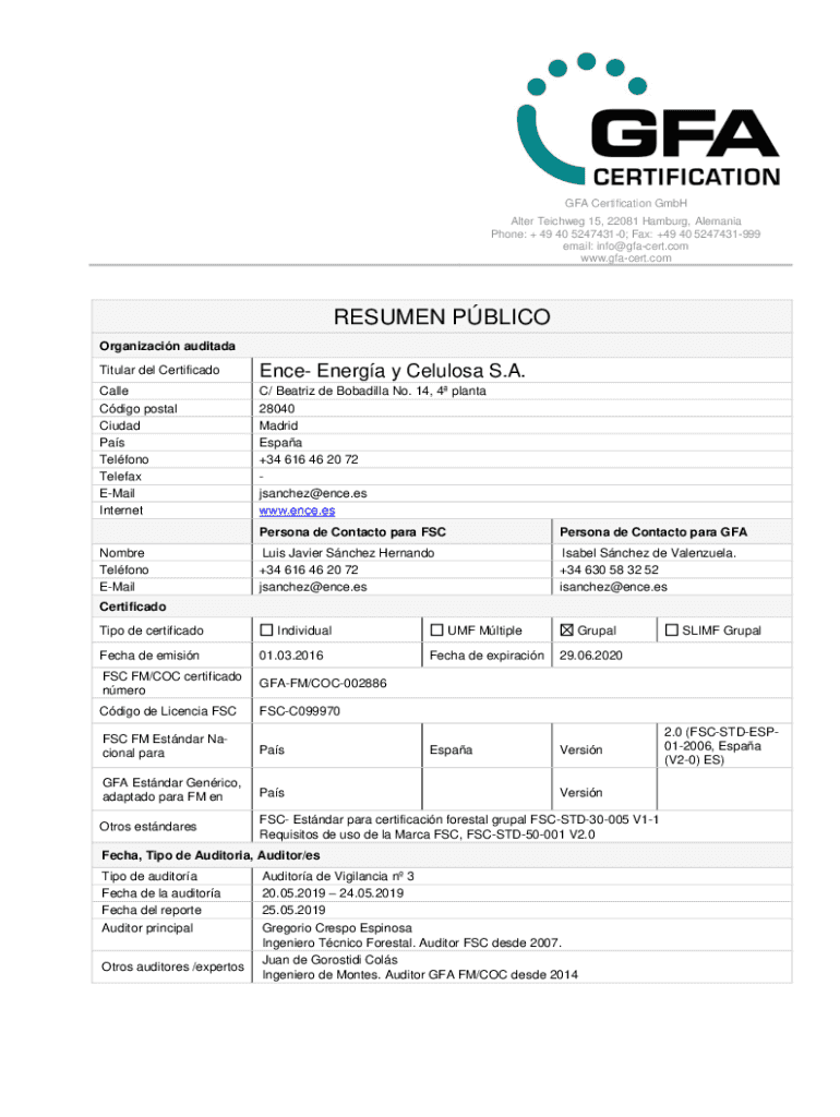 Fillable Online GFA Certification GmbH - Certification by experience ...