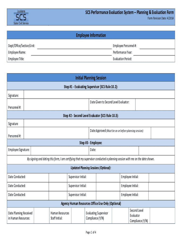 Fillable Online Fillable Online Planning & Evaluation Form Employee ...