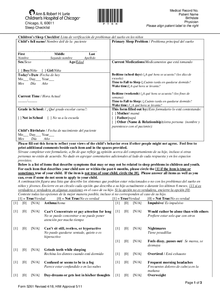 Fillable Online Presechool Forms - Lurie Children's Hospital of Chicago ...