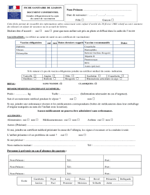 Fillable Online FICHE SANITAIRE DE LIAISON A REMPLIR OBLIGATOIREMENT ... Fax Email Print - pdfFiller