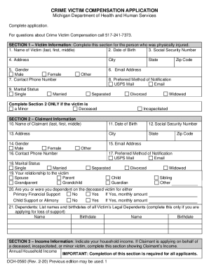 Fillable Online CRIME VICTIM COMPENSATION APPLICATION Claim ... - Michigan Fax Email Print ...