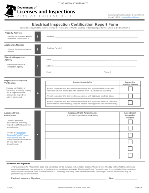 Fillable Online Electrical Inspection Certification Report Form Fax ...
